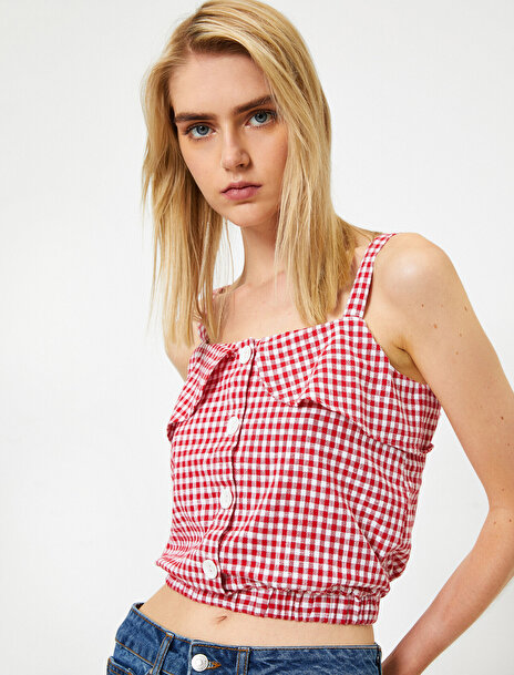 Koton Ole Genç Kız Askılı Fırfırlı Kareli Atlet