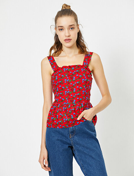 Koton Ole Genç Kız Askılı Desenli Fırfır Detaylı Atlet