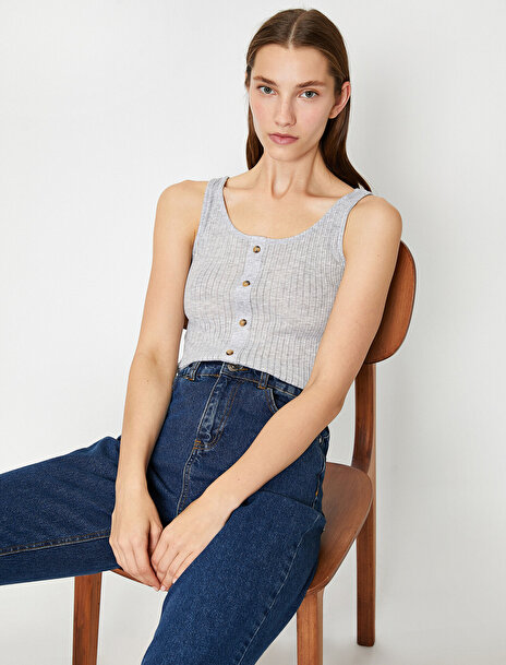 Koton Ole Genç Kız Bisiklet Yaka Kolsuz Düğmeli Atlet