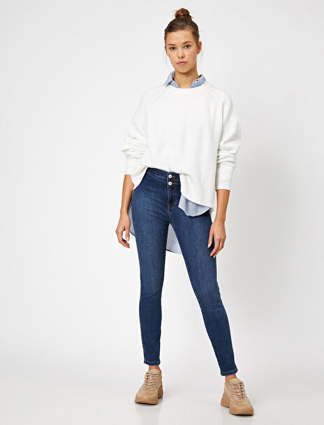 Koton Kadın Legging Jean -Yüksek Bel Dar Kesim Dar Paça Pantolon