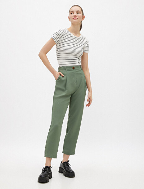 Koton Ole Genç Kız Pileli Cepli Yüksek Bel Pantolon