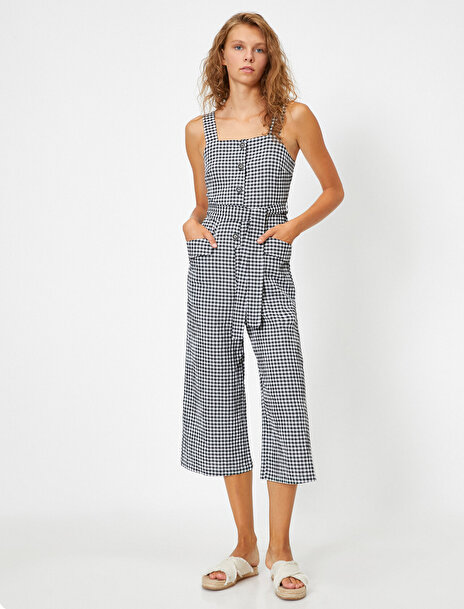 Koton Ole Genç Kız Kareli Cepli Kemerli Tulum Koton Ole Genç Kız Kareli Cepli Kemerli Tulum