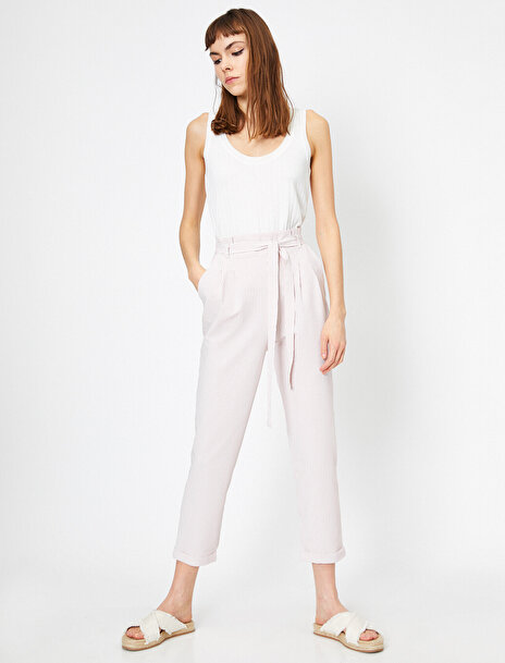 Koton Ole Genç Kız Çizgili Yüksek Bel Bağlama Detaylı Pantolon