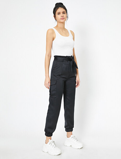 Koton Ole Genç Kız Yüksek Bel Kemerli Saten Kargo Jogger Pantolon