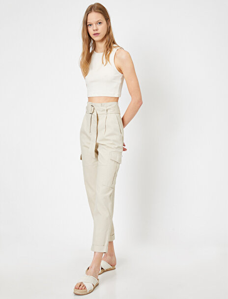 Koton Ole Genç Kız Yüksek Belli Tokalı Kemer Detaylı Cepli Pantolon