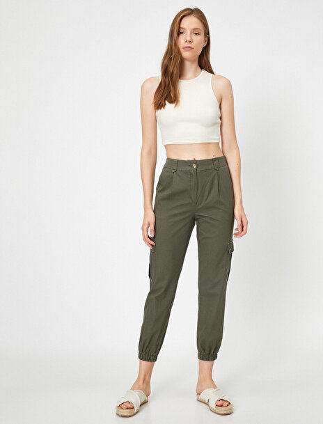 Koton Ole Genç Kız Paçası Lastikli Yüksek Bel Cepli Pileli Pantolon