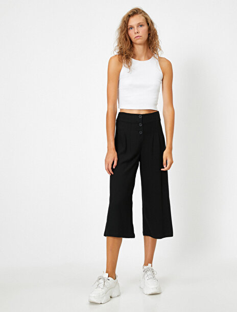 Koton Kadın Düğmeli Hafif Geniş Kesim Pantolon