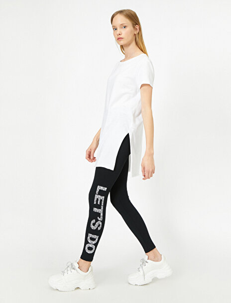 Koton Kadın Paçası Slogan Baskılı Tayt