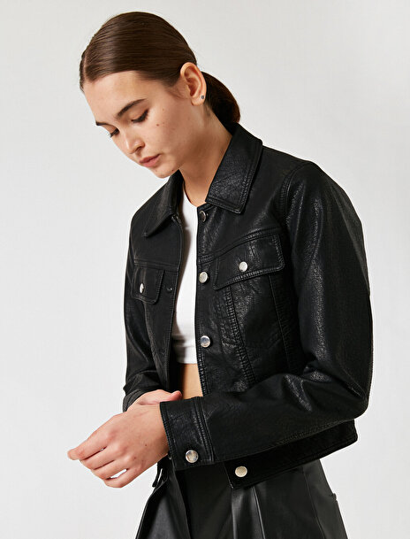 Koton Kadın Kısa Deri Görünümlü Ceket