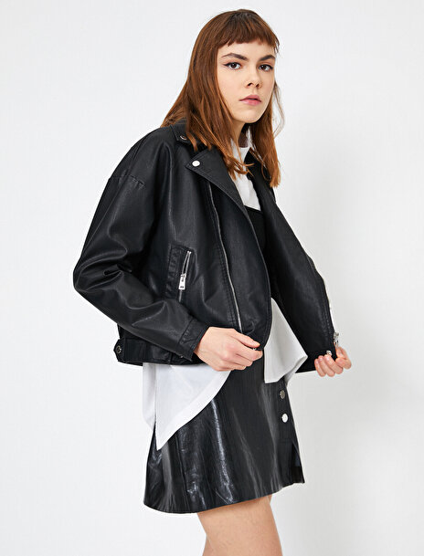 Koton Kadın Deri Görünümlü Mont