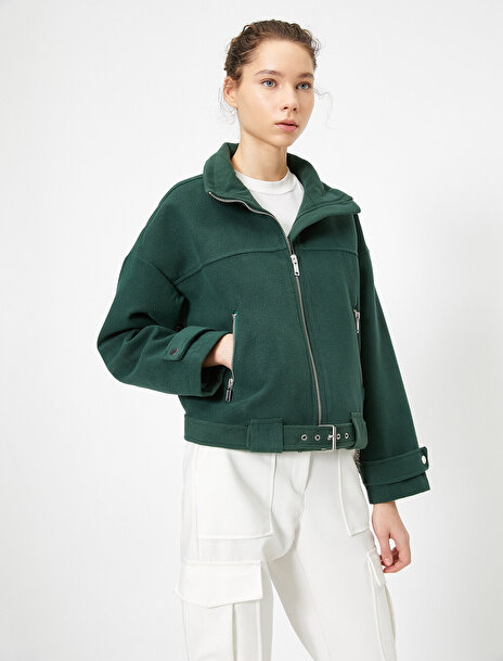 Koton Kadın Kemer Detaylı Kısa Kaşe Mont