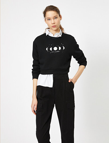 Koton Kadın Bisiklet Yaka Mistik Baskılı Crop Sweatshirt