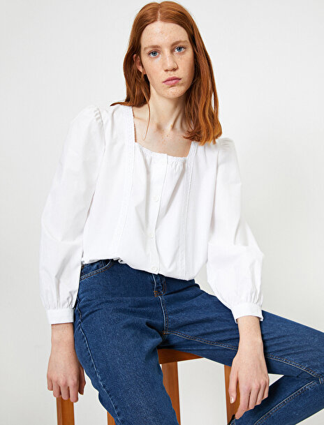 Koton Kadın Kare Yaka Beli Bağlama Detaylı Bluz