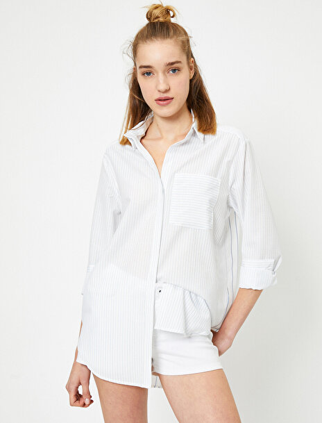 Koton Kadın Klasik Yaka Uzun Kollu Tek Cepli Gömlek