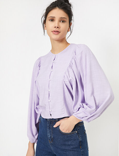 Koton Kadın 3/4 Kol Düğme Detaylı Crop Bluz Koton Kadın 3/4 Kol Düğme Detaylı Crop Bluz