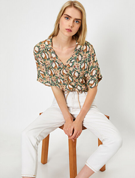 Koton Kadın Hayvan Desenli Kısa Kollu Gömlek