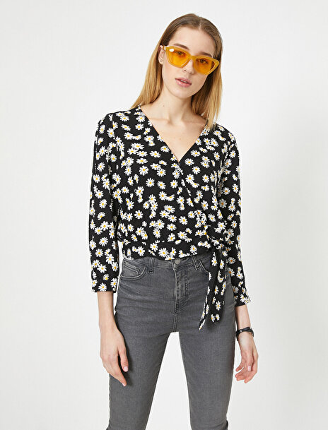 Koton Ole Genç Kız V Yaka Uzun Kollu Çiçek Desenli Bluz Koton Ole Genç Kız V Yaka Uzun Kollu Çiçek Desenli Bluz