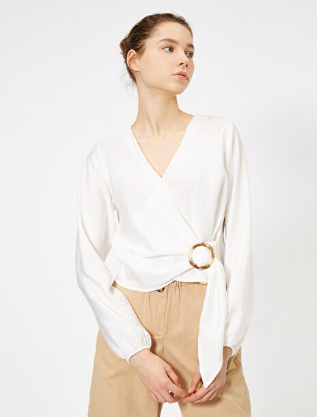 Koton Kadın Beli Tokalı Bağlama Detaylı Kruvaze Bluz