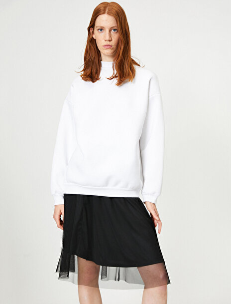 Koton Kadın Dik Yaka Basic Oversize Sweatshirt