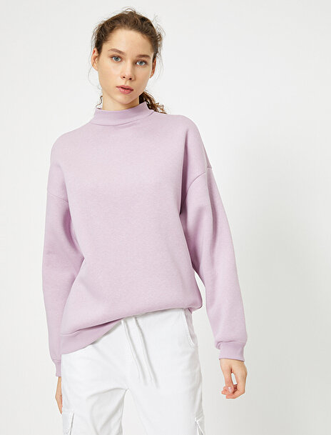 Koton Kadın Dik Yaka Basic Oversize Sweatshirt