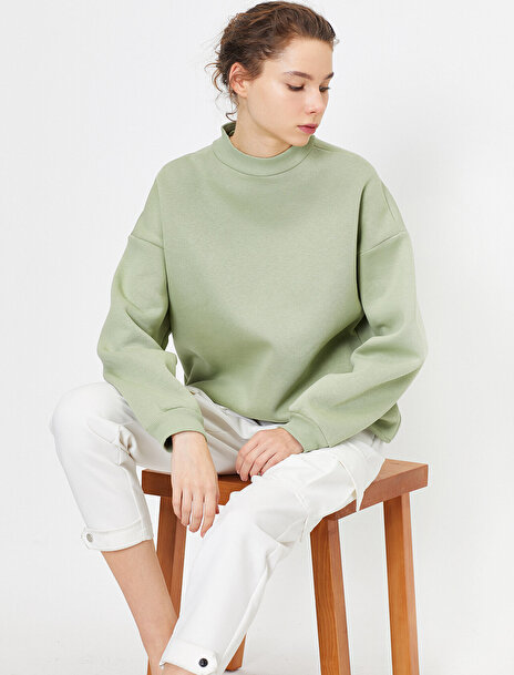 Koton Kadın Dik Yaka Basic Oversize Sweatshirt