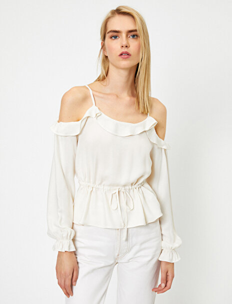 Koton Ole Genç Kız Açık Omuz Uzun Kol Fırfırlı Bluz