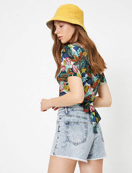 Koton Kadın Tropikal Baskılı Kısa Kollu Gömlek