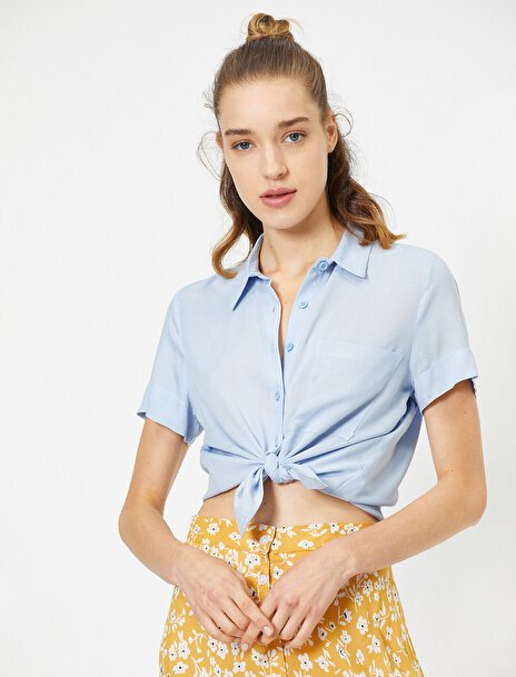 Koton Kadın Klasik Yaka Kısa Kollu Tek Cep Gömlek