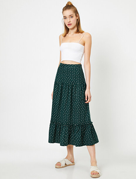 Koton Kadın Desenli Fırfır Detaylı Midi Etek