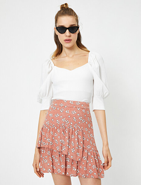 Koton Kadın Çiçek Desenli Fırfır Detaylı Etek Koton Kadın Çiçek Desenli Fırfır Detaylı Etek