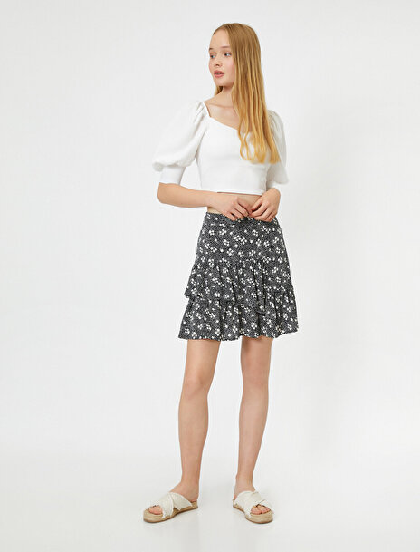 Koton Kadın Çiçek Desenli Fırfır Detaylı Etek Koton Kadın Çiçek Desenli Fırfır Detaylı Etek