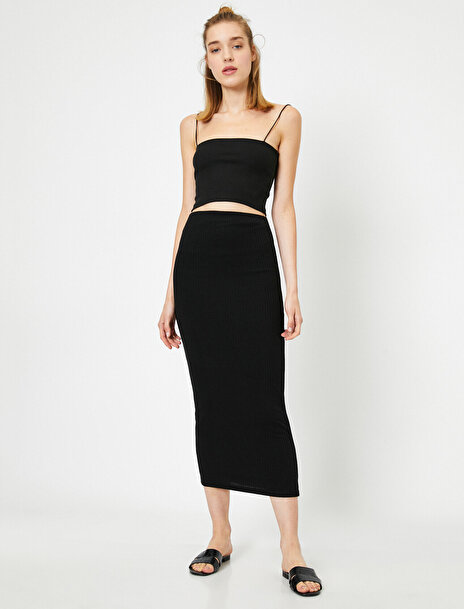 Koton Kadın Askılı Kolsuz Slim Fit  Midi Dress