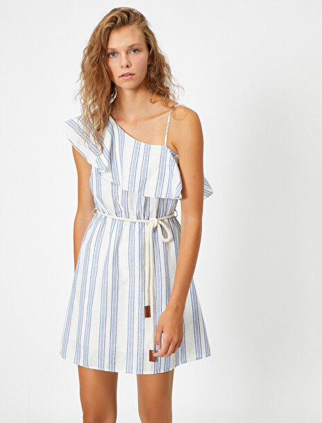 Koton Ole Genç Kız Tek Omuz Kemerli Çizgili Kısa Elbise