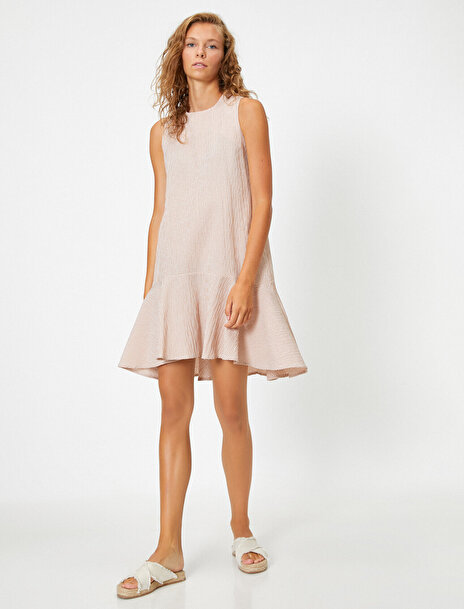 Koton Ole Genç Kız Bisiklet Yaka Kolsuz Kareli Kısa Elbise