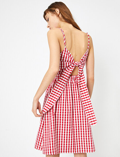 Koton Kadın Sırtı Bağlama Detaylı Ekose Elbise