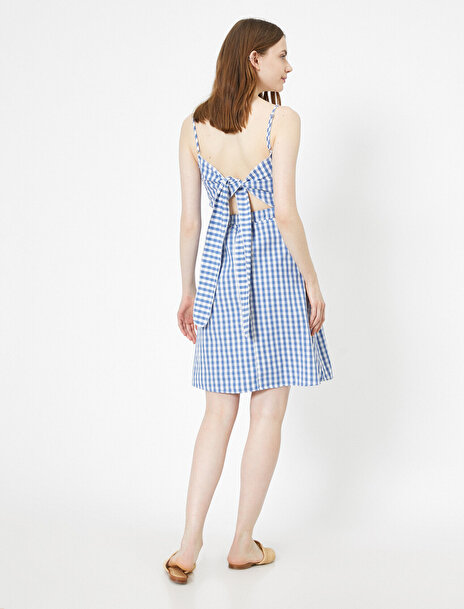 Koton Kadın Sırtı Bağlama Detaylı Ekose Elbise