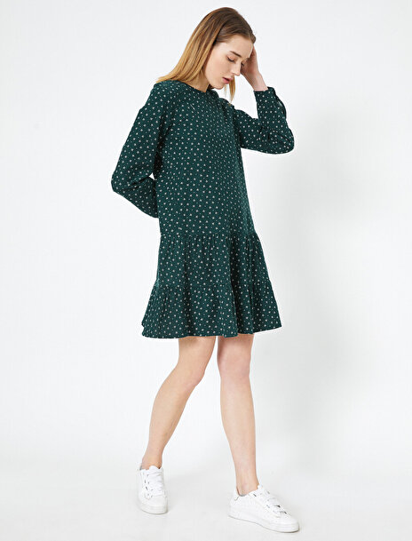 Koton Kadın Desenli Bisiklet Yaka Kısa Kollu Midi Elbise