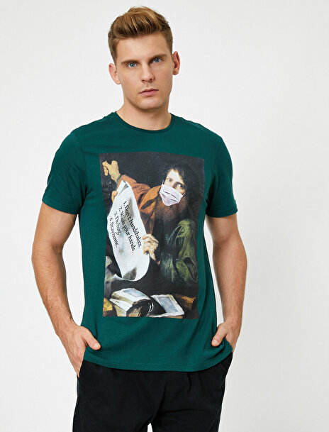 Koton Erkek Bisiklet Yaka Kısa Kollu Yazılı Baskılı Tişört