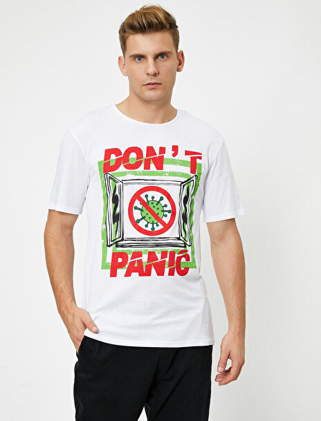 Koton Erkek Bisiklet Yaka Kısa Kollu Pamuklu Yazılı Baskılı Tişört