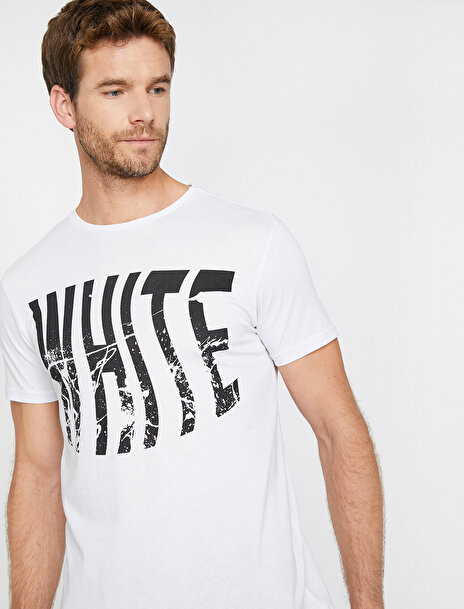Koton Erkek Bisiklet Yaka Eskitme Yazılı Baskılı Slim Fit Tişört Koton Erkek Bisiklet Yaka Eskitme Yazılı Baskılı Slim Fit Tişört