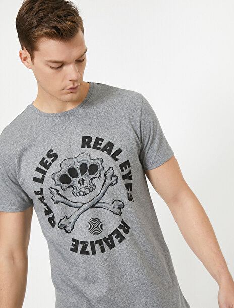 Koton Erkek Bisiklet Yaka Kısa Kollu Yazılı Baskılı Tişört