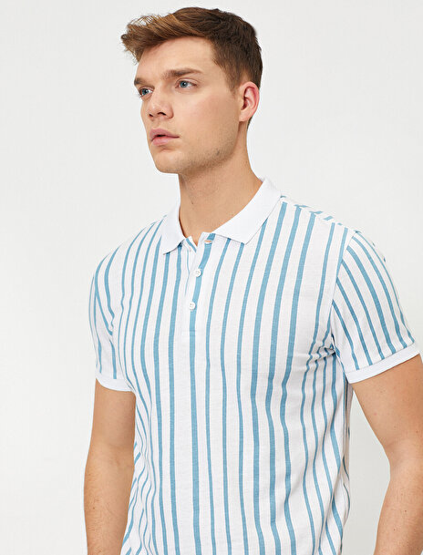Koton Erkek Polo Yaka Çizgili Süprem Kumaş Slim Fit Tişört