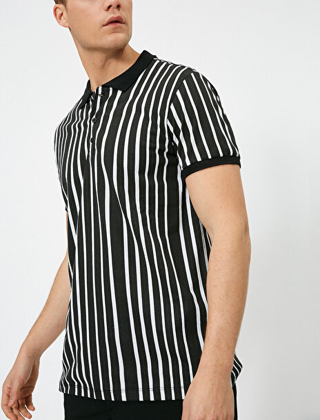 Koton Erkek Polo Yaka Çizgili Süprem Kumaş Slim Fit Tişört