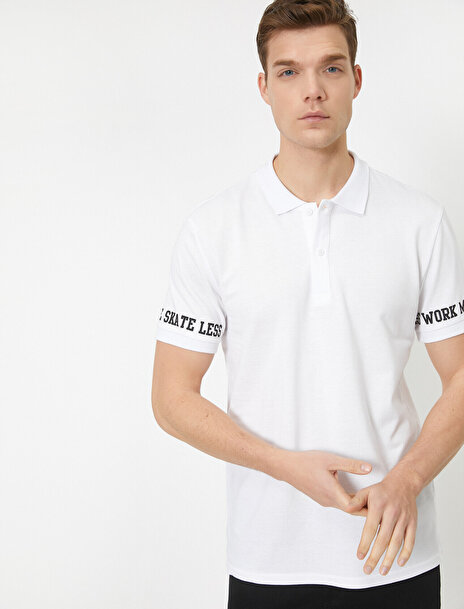Koton Erkek Polo Yaka Kolları Yazılı Baskılı Slim Fit Tişört