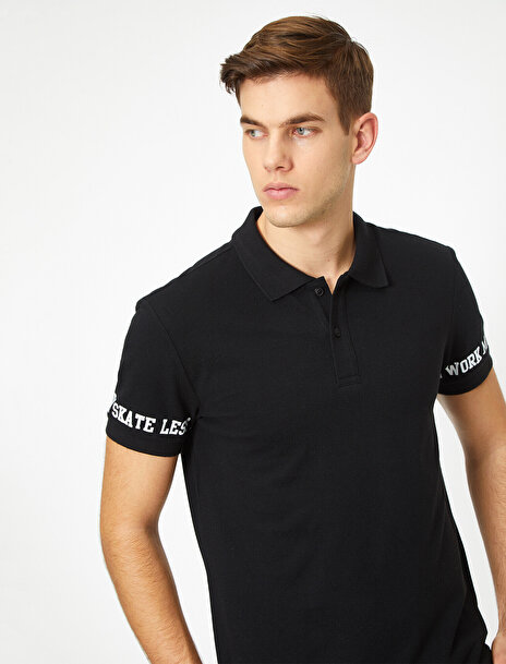 Koton Erkek Polo Yaka Kolları Yazılı Baskılı Slim Fit Tişört