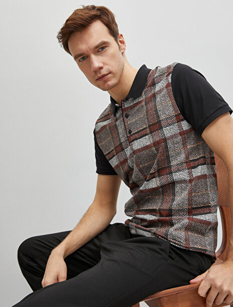 Koton Erkek Polo Yaka Kısa Kollu Ekose Pamuklu Tişört