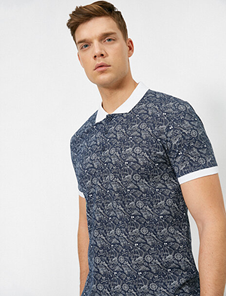Koton Erkek Polo Yaka Kontrast Yaka Süprem Kumaş Slim Fit Tişört