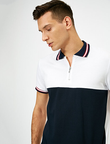 Koton Erkek Polo Yaka Fermuar Detaylı Panelli Slim Fit Tişört Koton Erkek Polo Yaka Fermuar Detaylı Panelli Slim Fit Tişört