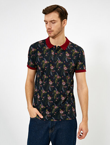 Koton Erkek Polo Yaka Çiçek Desenli Kontrast Yaka Pike Kumaş Slim Fit Tişört Koton Erkek Polo Yaka Çiçek Desenli Kontrast Yaka Pike Kumaş Slim Fit Tişört