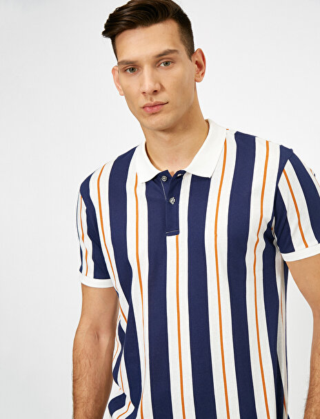 Koton Erkek Polo Yaka Dikey Çizgili Süprem Kumaş Slim Fit Tişört